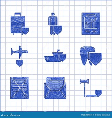 Set Ship With Shield Mail And E Mail Judge Gavel Tooth Delete File Document Plane Document