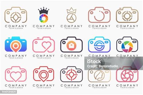 크리에이 티브 렌즈와 카메라 로고 아이콘 세트입니다 사진 이미지 사진 갤러리 및 사진 카메라의 아이콘입니다 갇힌에 대한 스톡 벡터 아트 및 기타 이미지 Istock