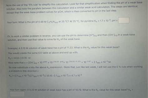 Solved Weak Base Calculations Follow The Same Basic Chegg Com