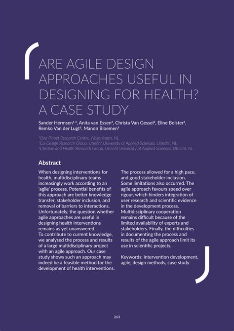 PDF Are Agile Design Approaches Useful In Designing For Health A Case Study