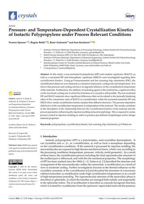 Pdf Pressure And Temperature Dependent Crystallization Kinetics Of Isotactic Polypropylene