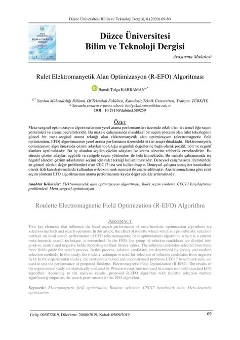 Pdf Roulette Electromagnetic Field Optimization R Efo Algorithm