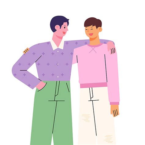 유토이미지 두 친구가 어깨동무를 하고 우정을 나누고 있다 심플한 벡터 스타일의 일러스트레이션