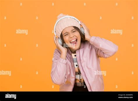Dedicated To Singing Small Singer Yellow Background Happy Girl Enjoy Singing To Music Singing