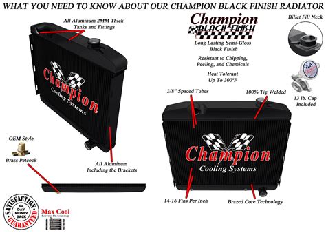 Rr Champion 3 Row Black Finish Radiator For 1957 Chevrolet Bel Air L6