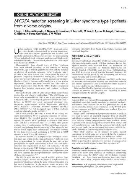 Pdf Myo7a Mutation Screening In Usher Syndrome Type I Patients From Diverse Origins