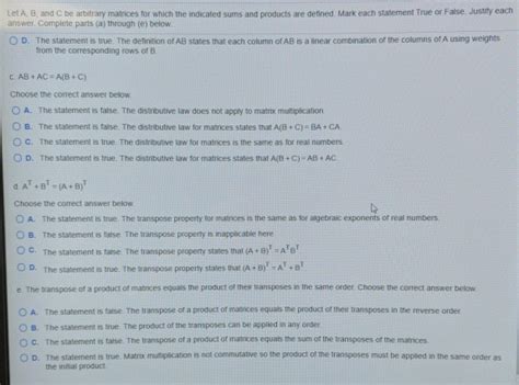 solved let a b and c be arbitrary matrices for which the