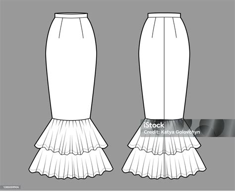 스커트 인어 피쉬 테일 맥시 기술 패션 일러스트 와 바닥 발목 길이 실루엣 연필 충만 바닥 0명에 대한 스톡 벡터 아트 및 기타 이미지 Istock
