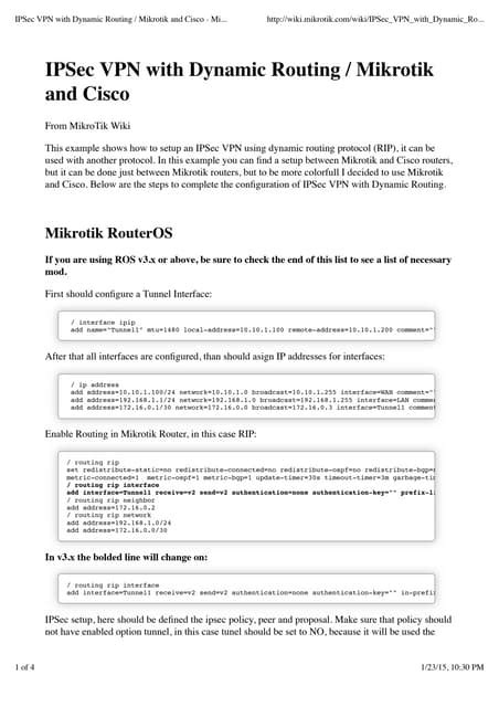 Ip Sec Vpn With Dynamic Routing Mikrotik And Cisco Mikro Tik Wiki Pdf