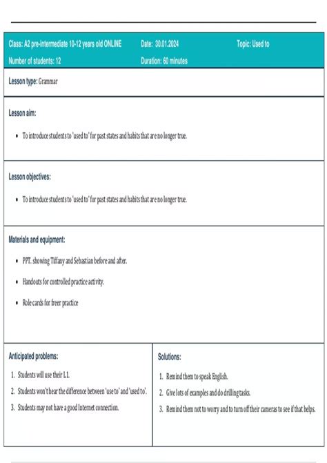The Tefl Academy Level 3 Assignment B Lesson Plan Review [grammar Used To] Tefl Teacher