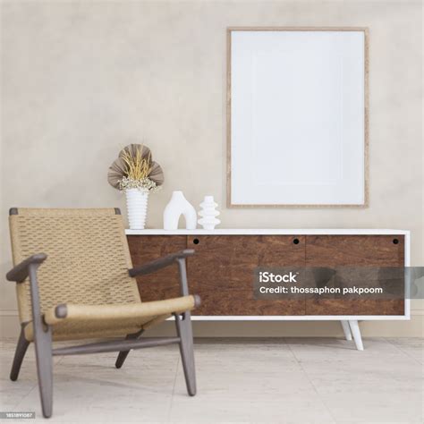 모형 포스터 나무 프레임 빈 그림 거실 인테리어 수직 벽에 그림 3d 렌더링 0명에 대한 스톡 사진 및 기타 이미지 0명 3차원 형태 가구 Istock