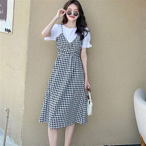 여성 체크 패턴 뷔스티에 미디 원피스 홈플러스 택배배송