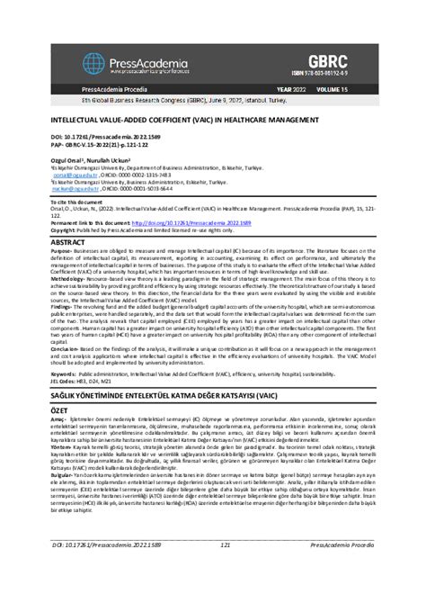 Pdf Intellectual Value Added Coefficient Vaic In Healthcare Management