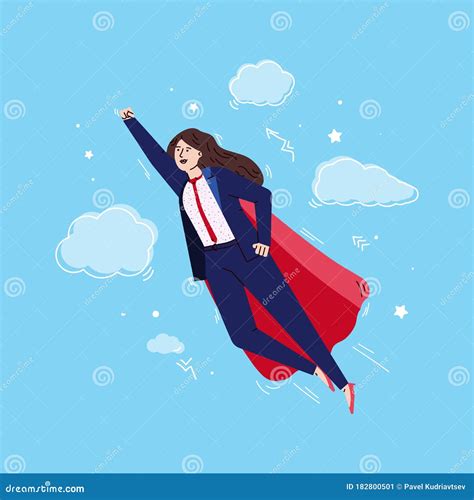 Superwoman Fly With Raised Hand On Cinema Screen Cartoon Vector