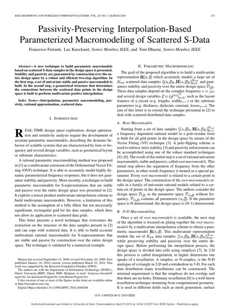 Pdf Passivity Preserving Interpolation Based Parameterized