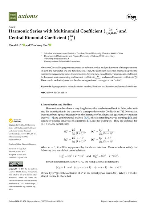Pdf Harmonic Series With Multinomial Coefficient 4nnnnn And