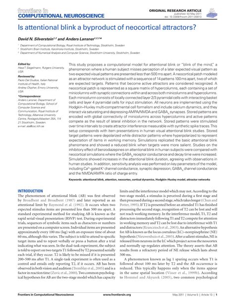 Pdf Is Attentional Blink A Byproduct Of Neocortical Attractors