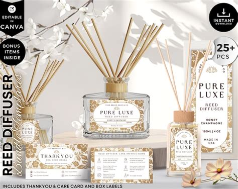 Reed Diffuser Label Template Canva Editable Room Diffuser Bottle Label
