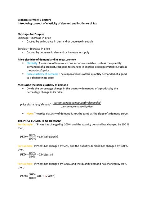 Economics Lecture 3 Economics Week 3 Lecture Introducing Concept Of Elasticity Of Demand And