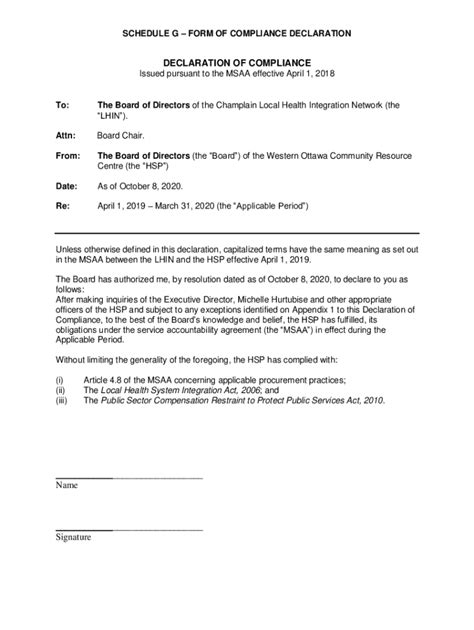 Fillable Online Schedule Fform Of Compliance Declaration Fax Email