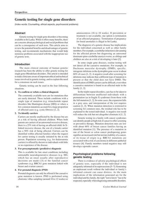 Pdf Genetic Testing For Single Gene Disorders