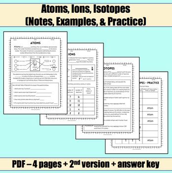 Atoms Ions Isotopes Notes Examples Practice By McKenzie Science