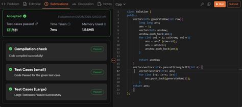 100daysofcode 100daysofcode Dsa Pascaltriangle Leetcode Mathematics Soham Naik