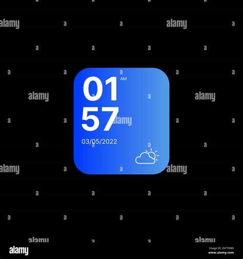 Clock With Weather Forecast Widget UI Concept On Black Background Social Media Illustration