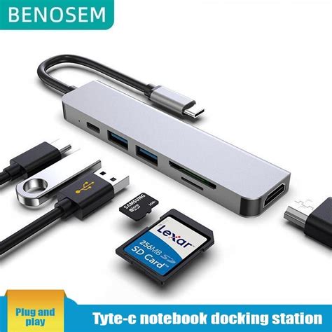 Benosem In Multiport Converter Usb C Dock Type C Hub To K Hdmi Vga Adapter With Tf