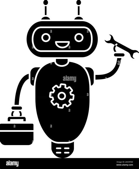 Repair Chatbot Glyph Icon Silhouette Symbol Robot With Set Of Tools