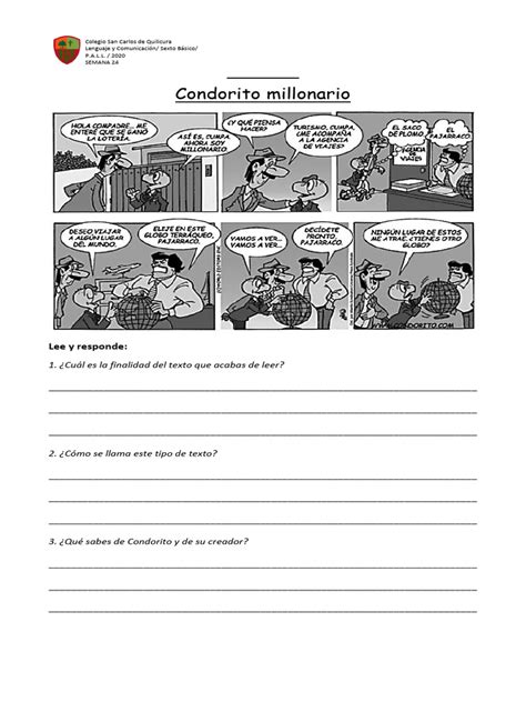 L6 Semana 24 Actividad 2 Comprension Lectora A Partir De Un Comic Pdf