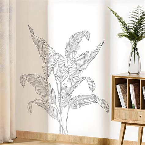 Supzone Simple Tropical Plants Wall Stickers Black And