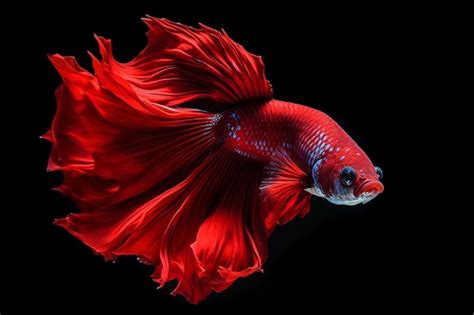 검정색 배경의 밝은 빨간색 베타 물고기 프리미엄 사진