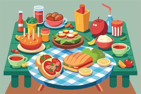 Colorful Buffet Table With Assorted Breakfast Foods 60462904 Vector Art