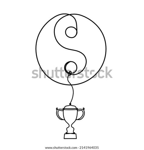 Sign Yin Yang Trophy Line Drawing Stock Illustration 2141964035
