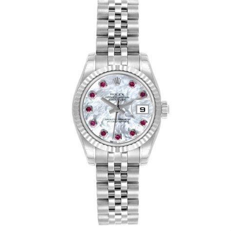 Rolex Datejust Steel White Gold Mother Of Pearl Ruby Dial Ladies Watch 260 Mm Rolex The
