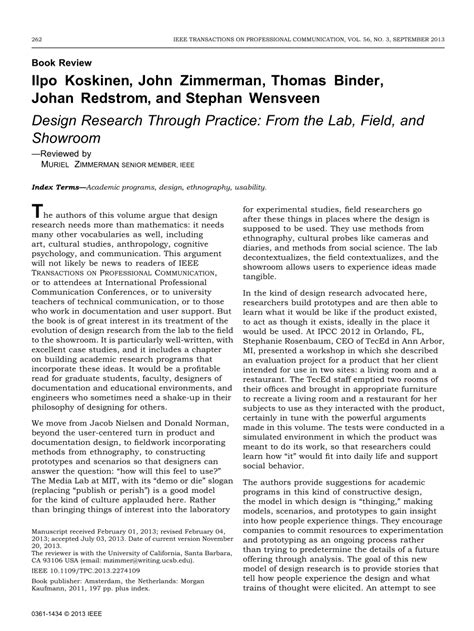 Pdf Design Research Through Practice From The Lab Field And Showroom