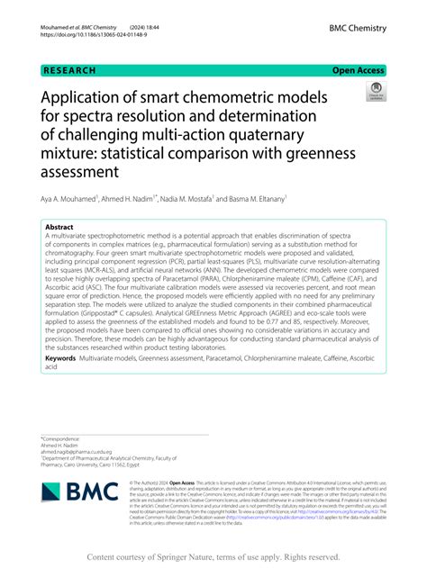Pdf Application Of Smart Chemometric Models For Spectra Resolution And Determination Of