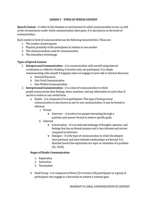 Types Of Speech Context Docx Pdf Communication Social Psychology