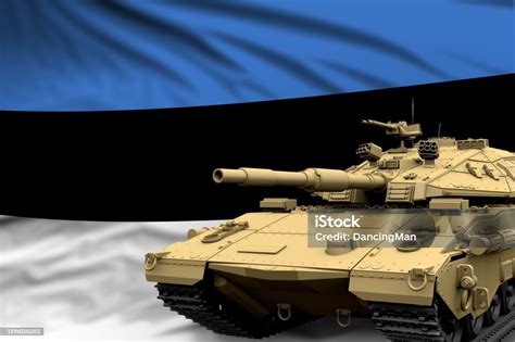 에스토니아 국기 배경에 가상의 디자인과 무거운 탱크 현대 탱크 군대 개념 군사 3d 일러스트 3차원 형태에 대한 스톡 사진 및 기타 이미지 Istock