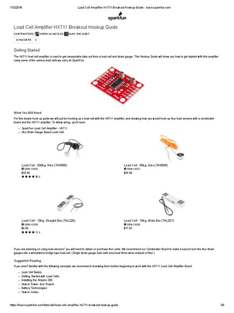 Load Cell Amplifier Hx711 Breakout Hookup Guide Learn Sparkfun