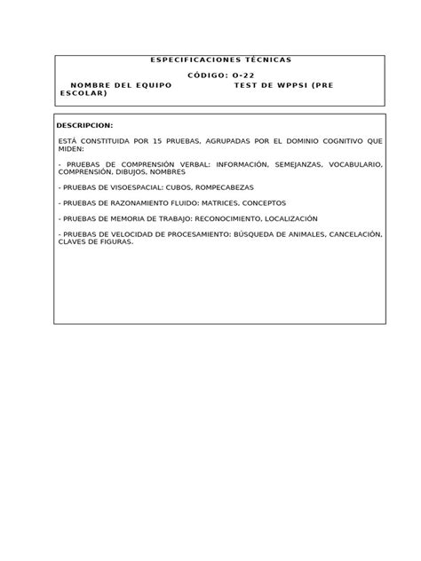 O 22 Test De Wppsi Pre Escolar Pdf
