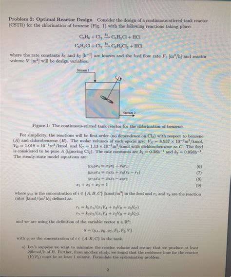 Problem Optimal Reactor Design Consider The Design Chegg
