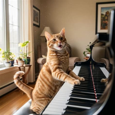 Cat Playing Piano Fun Feline Musical Moment Ai Art Generator Easy