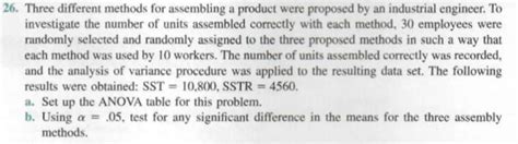 Solved Three Different Methods For Assembling A Product Were