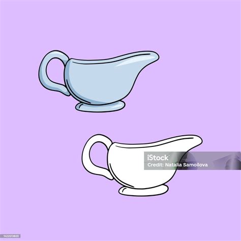아이콘 세트 작은 세라믹 스튜 냄비 크림 우유 벡터 만화를위한 용기 그레이비에 대한 스톡 벡터 아트 및 기타 이미지 그레이비