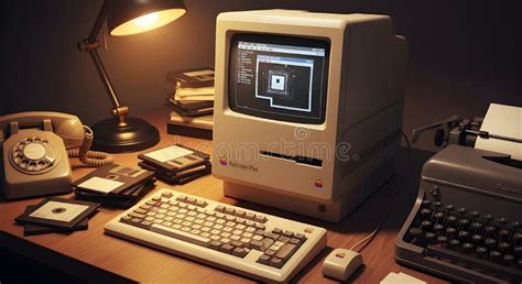 Computer With Floppy Disks Retro Office Aesthetic Stock Illustration