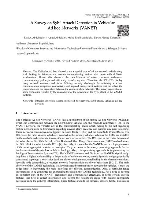 Pdf A Survey On Sybil Attack Detection In Vehicular Ad Hoc Networks Vanet
