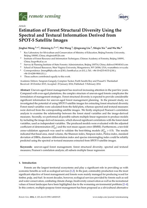 Pdf Estimation Of Forest Structural Diversity Using The Spectral And Textural Information