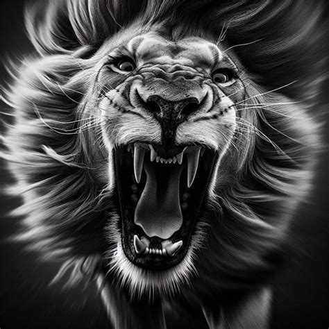 Black And White Lion Roaring Photography